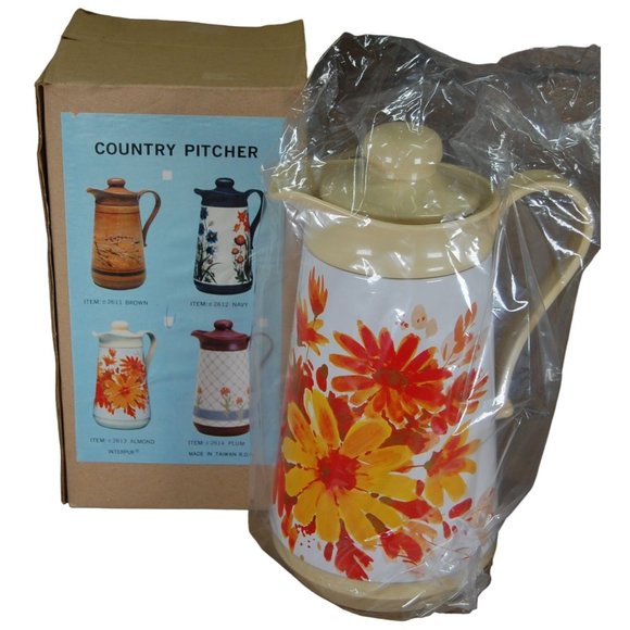 Dining | New Vintage Interpur 197s White Floral Country Pitcher Carafe ...